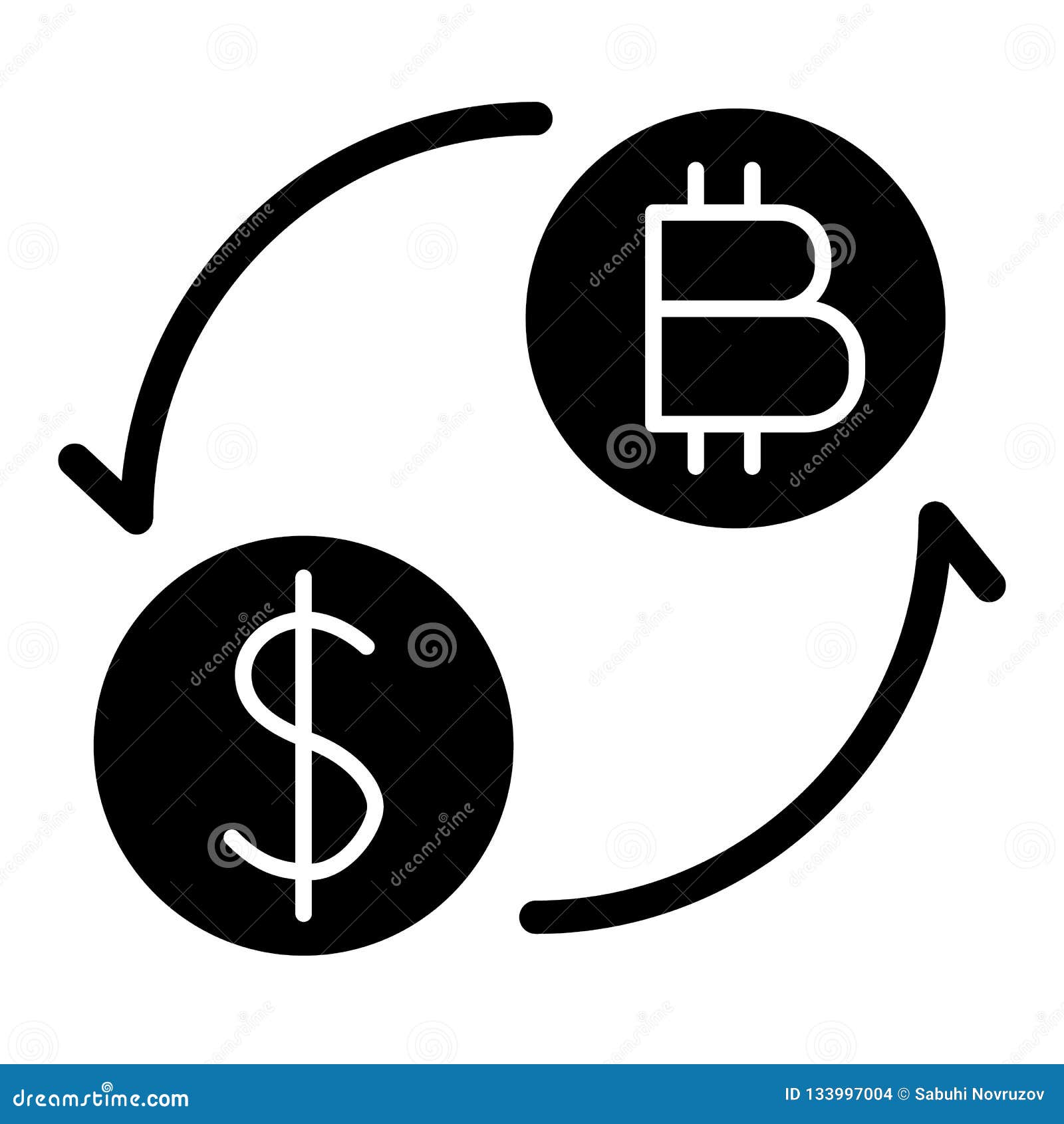 Coins of Dollar and Bitcoin with Arrows Solid Icon. Dollar and Bitcoin Exchange Vector ...