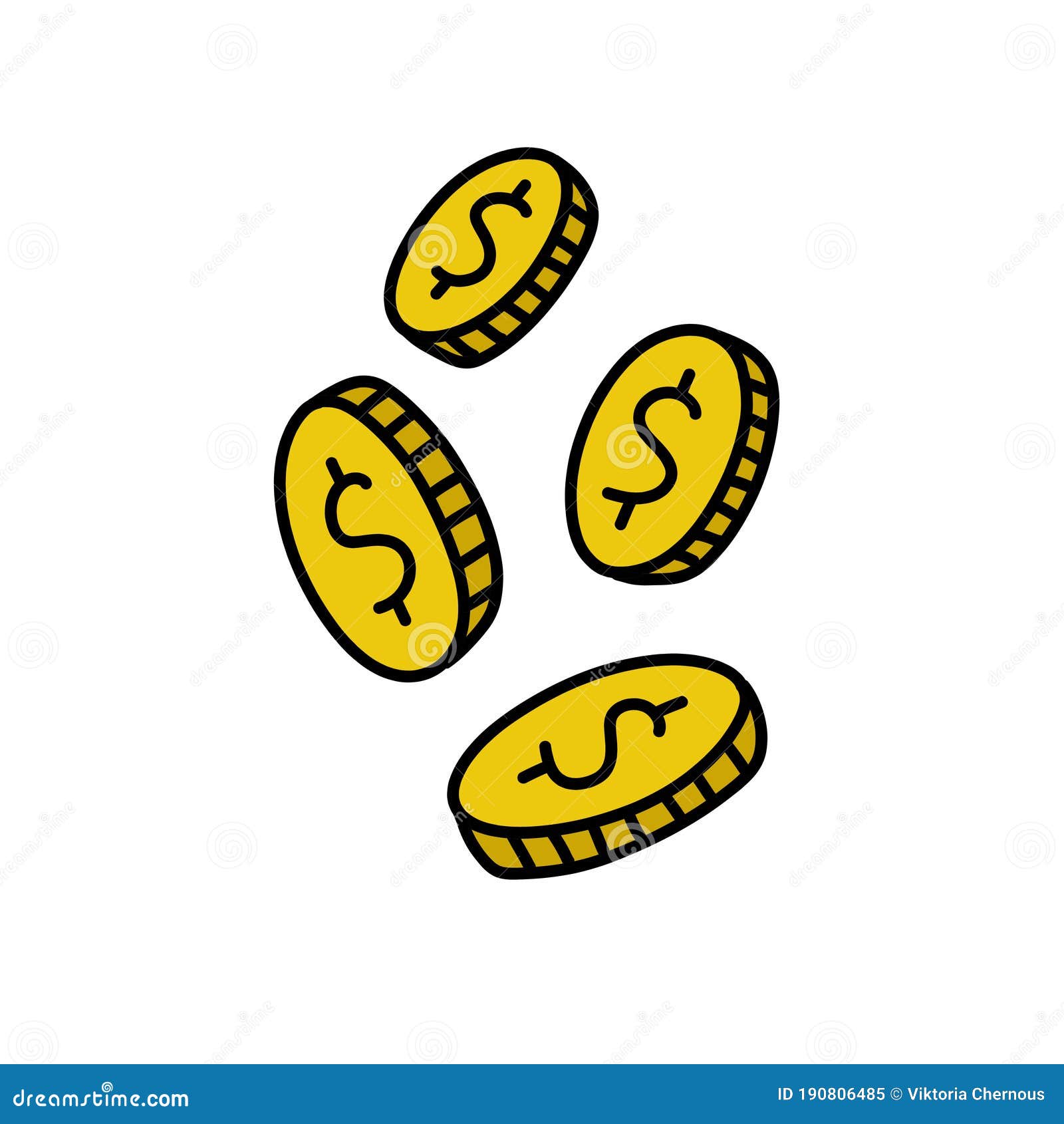 Coins Doodle Icon, Vector Color Line Illustration Stock Illustration ...