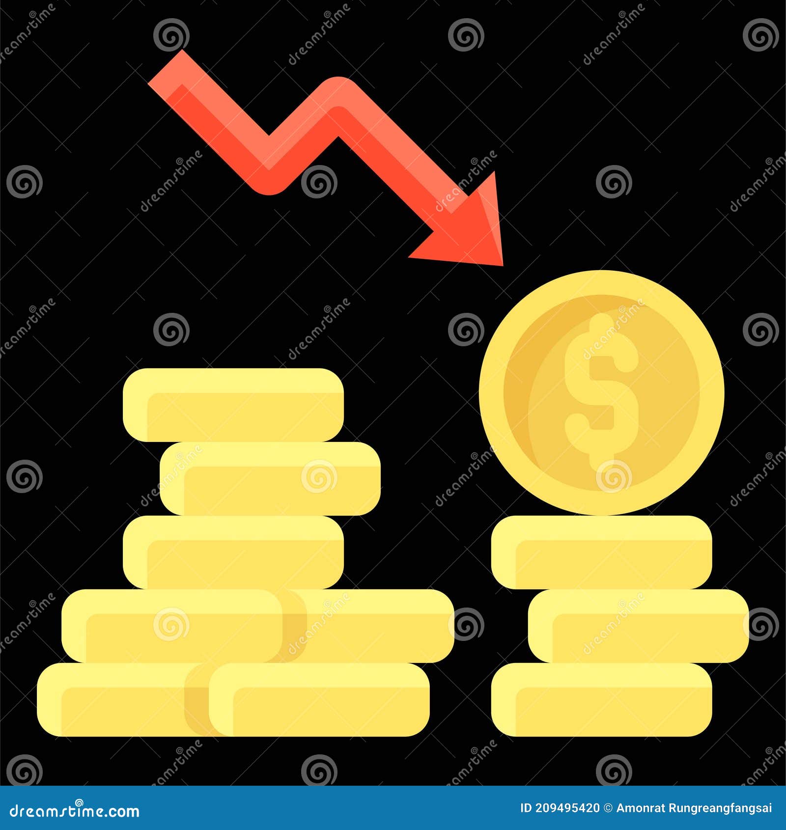 Coins with Down Arrow Icon, Bankruptcy Related Vector Stock Vector - Illustration of debt ...