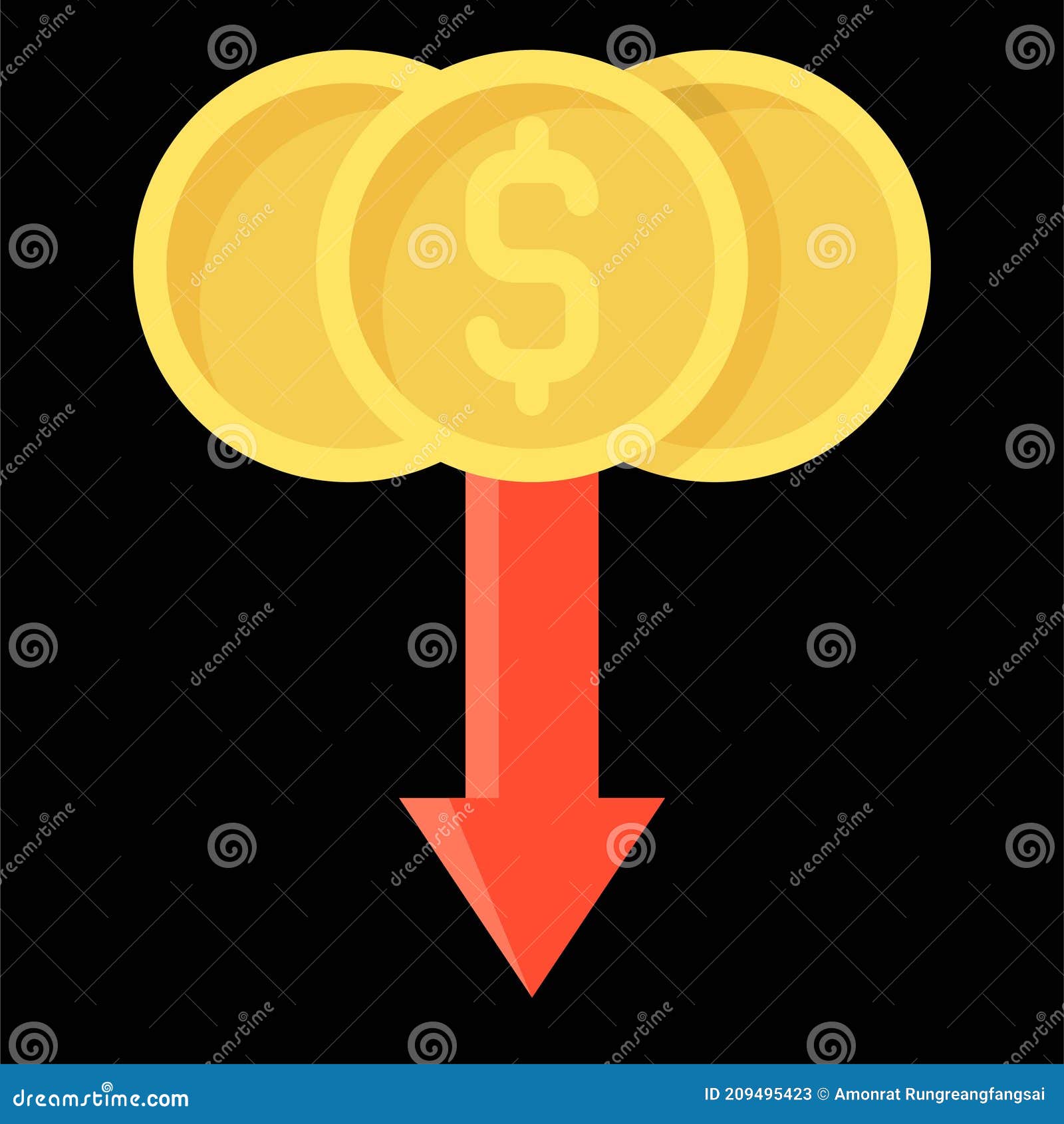 Coins with Down Arrow Icon, Bankruptcy Related Vector Stock Vector - Illustration of decrease ...