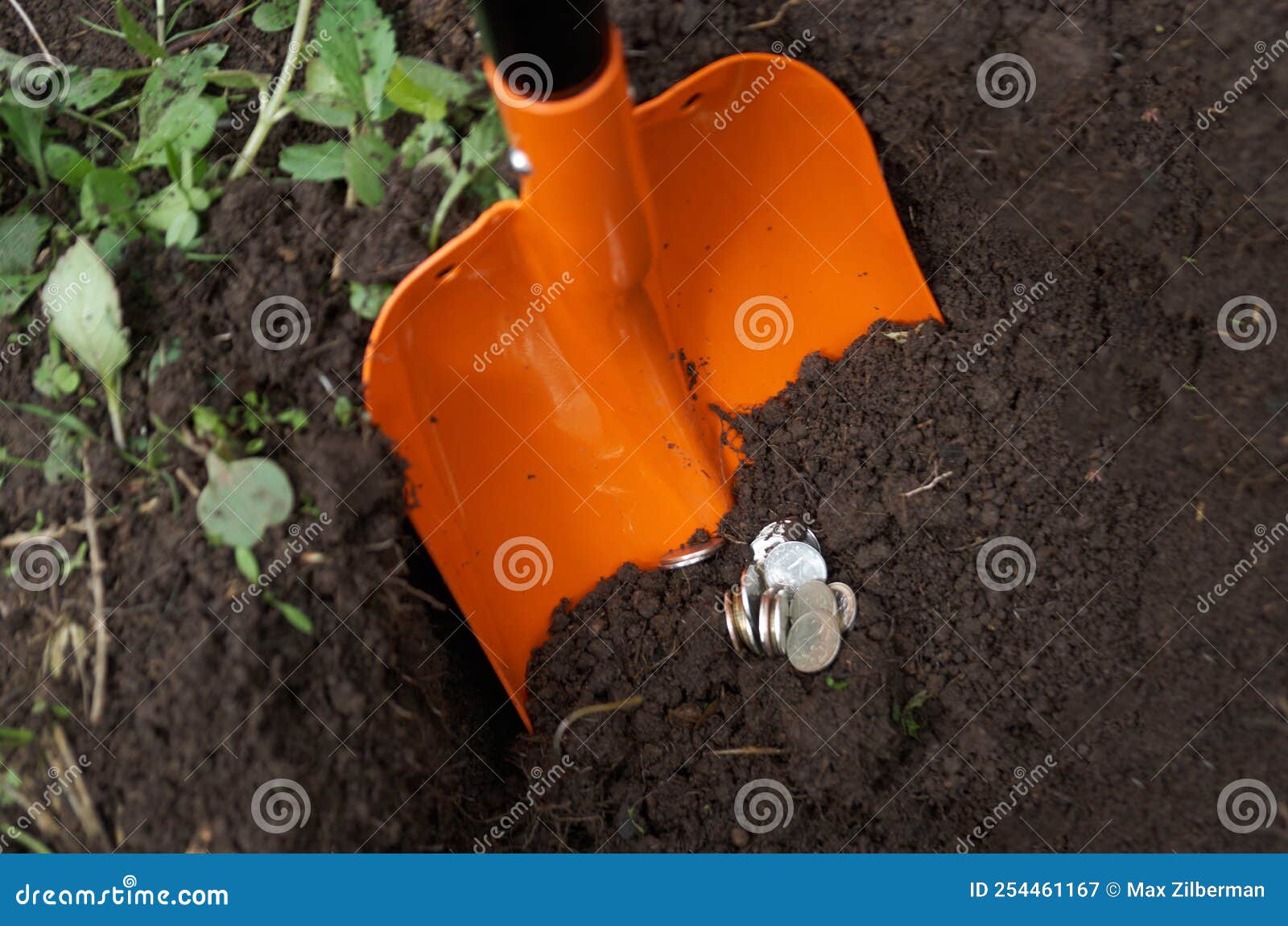 Coins Dug Out of the Ground. Concept of Treasure Finding Stock Image ...
