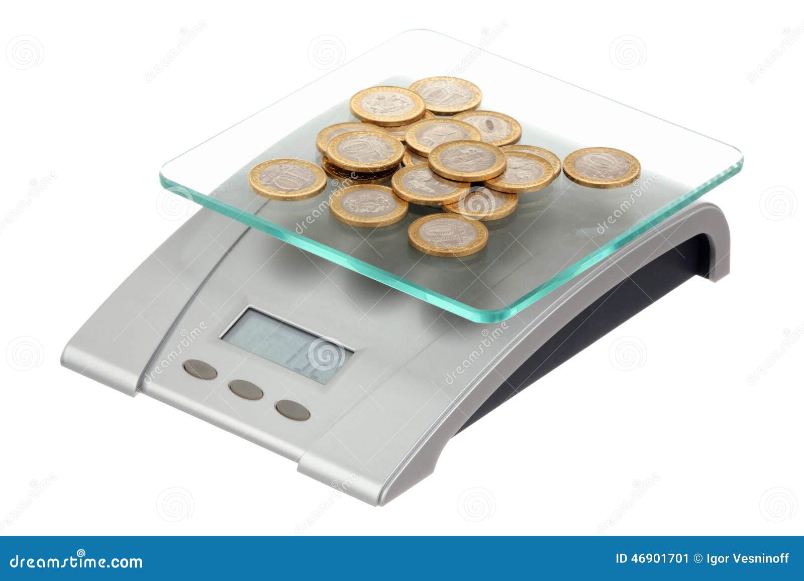 Coins on electronic scales stock image. Image of isolated - 46901701