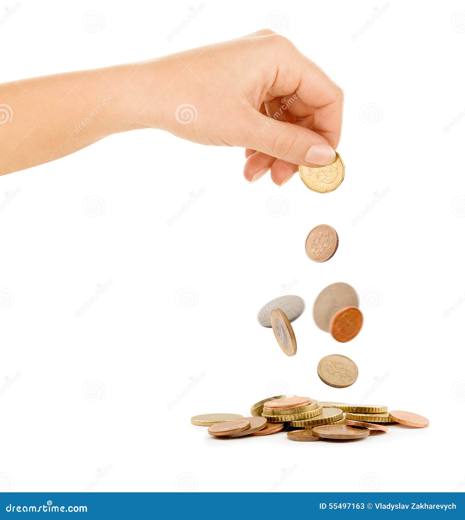 Coins fall out of the hand stock image. Image of falling - 55497163