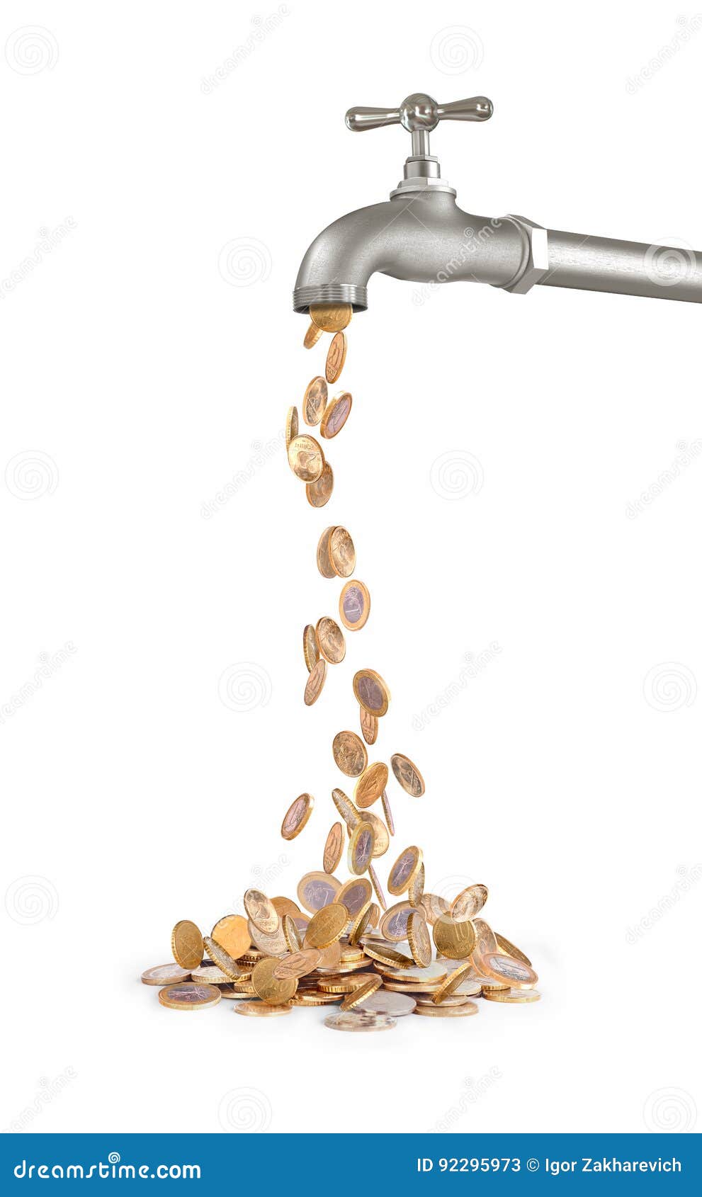 Coins fall from the tap stock image. Image of cash, color - 92295973