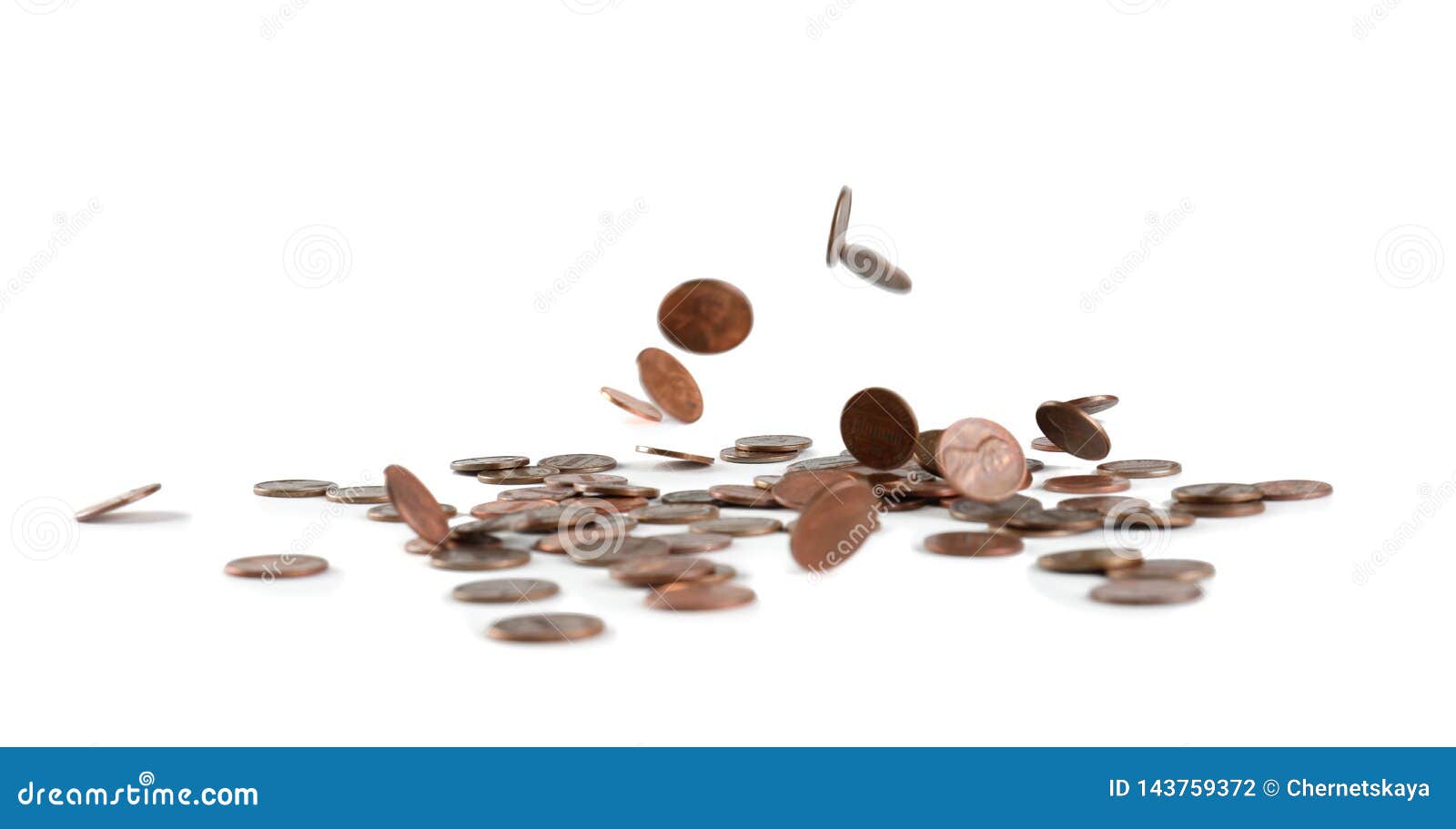 Coins Falling Down into Pile on White Stock Photo - Image of coins ...