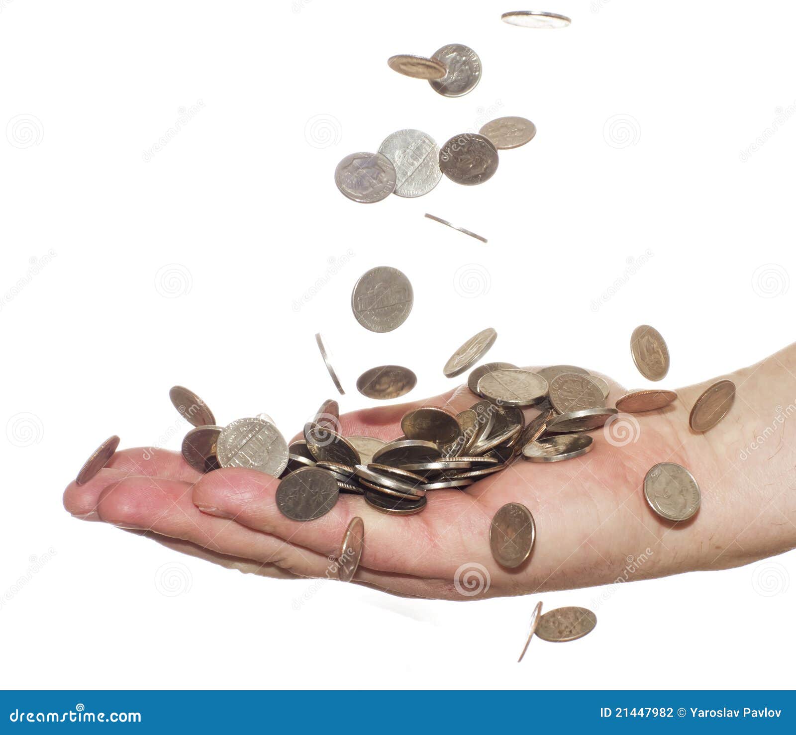Coins falling into hand stock photo. Image of business - 21447982