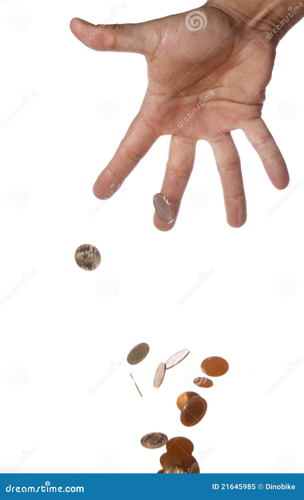 Coins Falling from a Hand Isolated Against White Stock Image - Image of ...