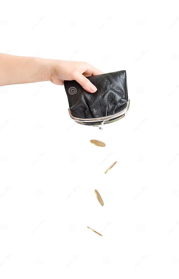 Coins Falling Out of Purse in Hand Stock Photo - Image of isolated ...