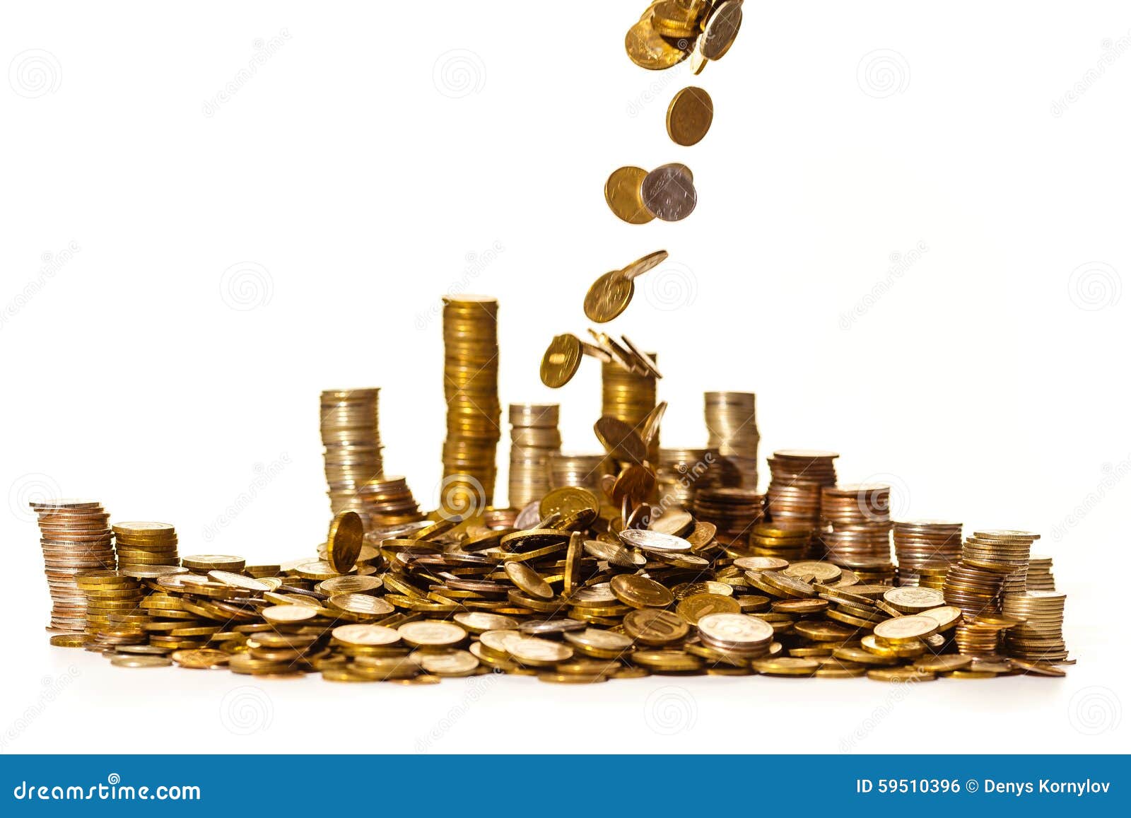 Coins falling into a pile stock photo. Image of angle - 59510396