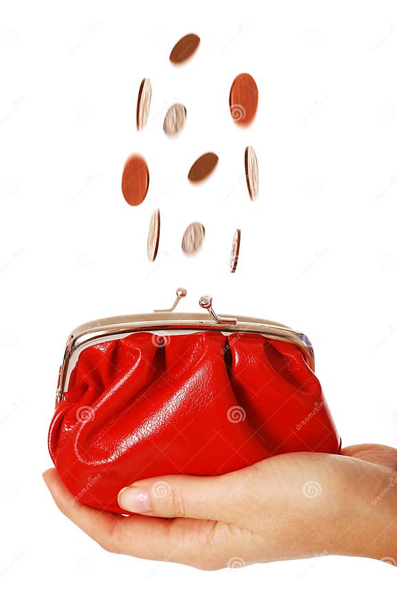 Coins falling in purse stock photo. Image of currency - 12660568