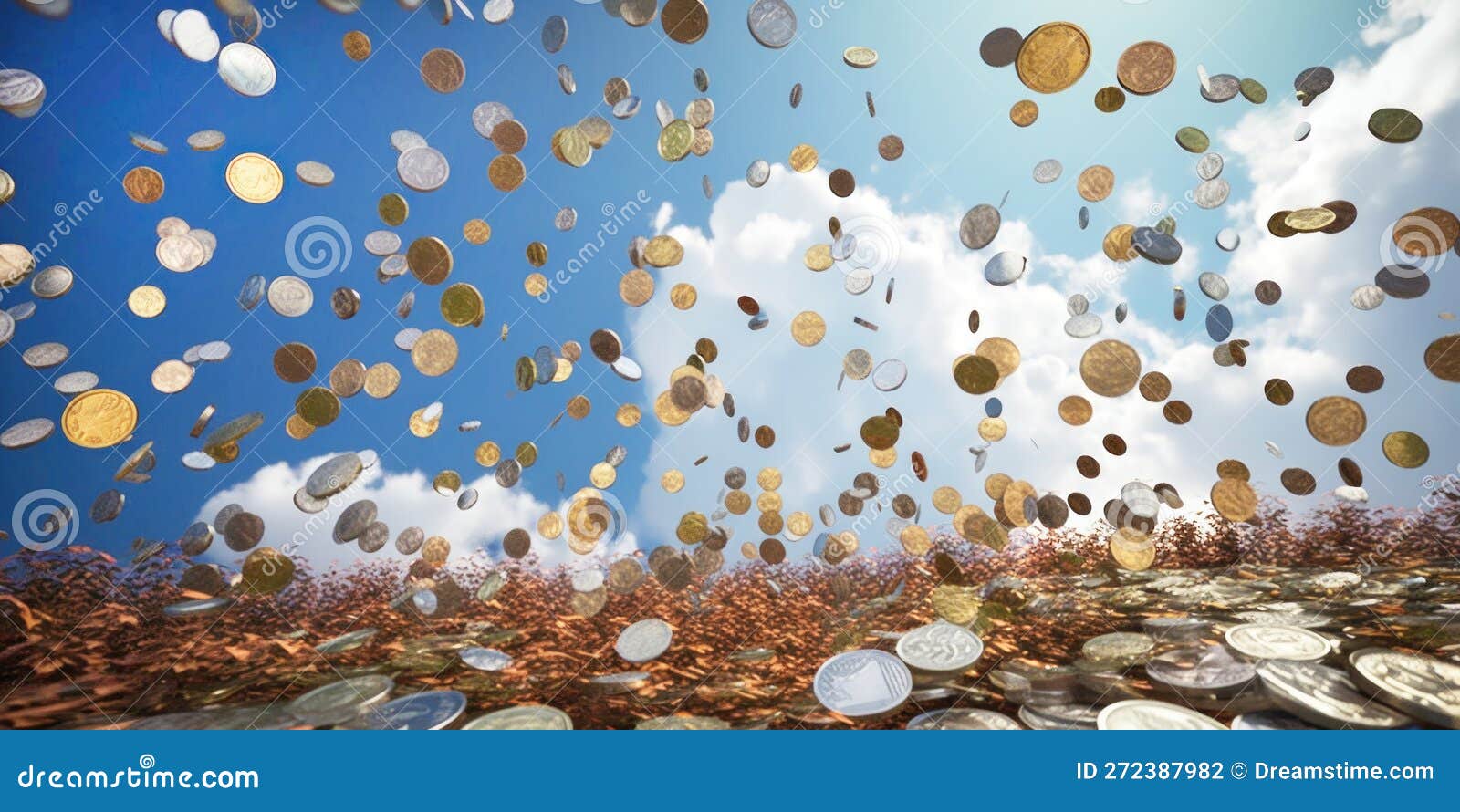 Coins Falling from the Sky Piling Up on the Ground Stock Illustration ...