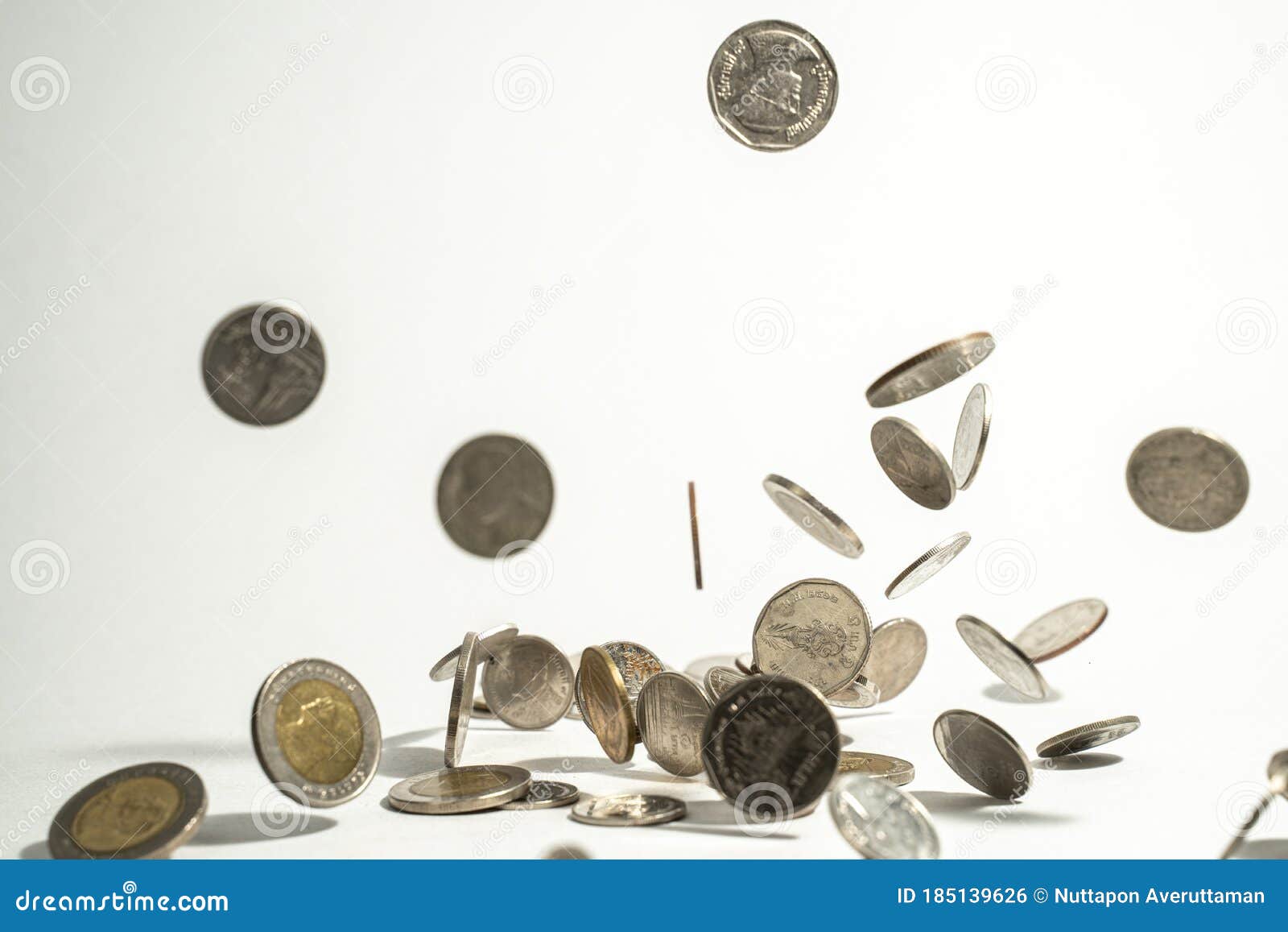 Coins Falling on a White Background Stock Photo - Image of cent ...