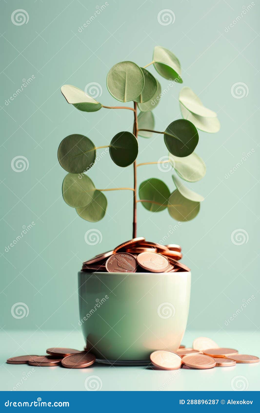 Coins in Flower Pot with Two Leaves Growing AI Generated Stock ...