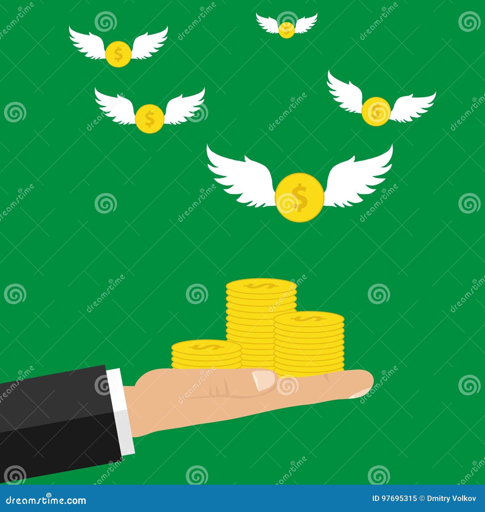 Coins Fly by the Hand with Wings Stock Vector - Illustration of ...