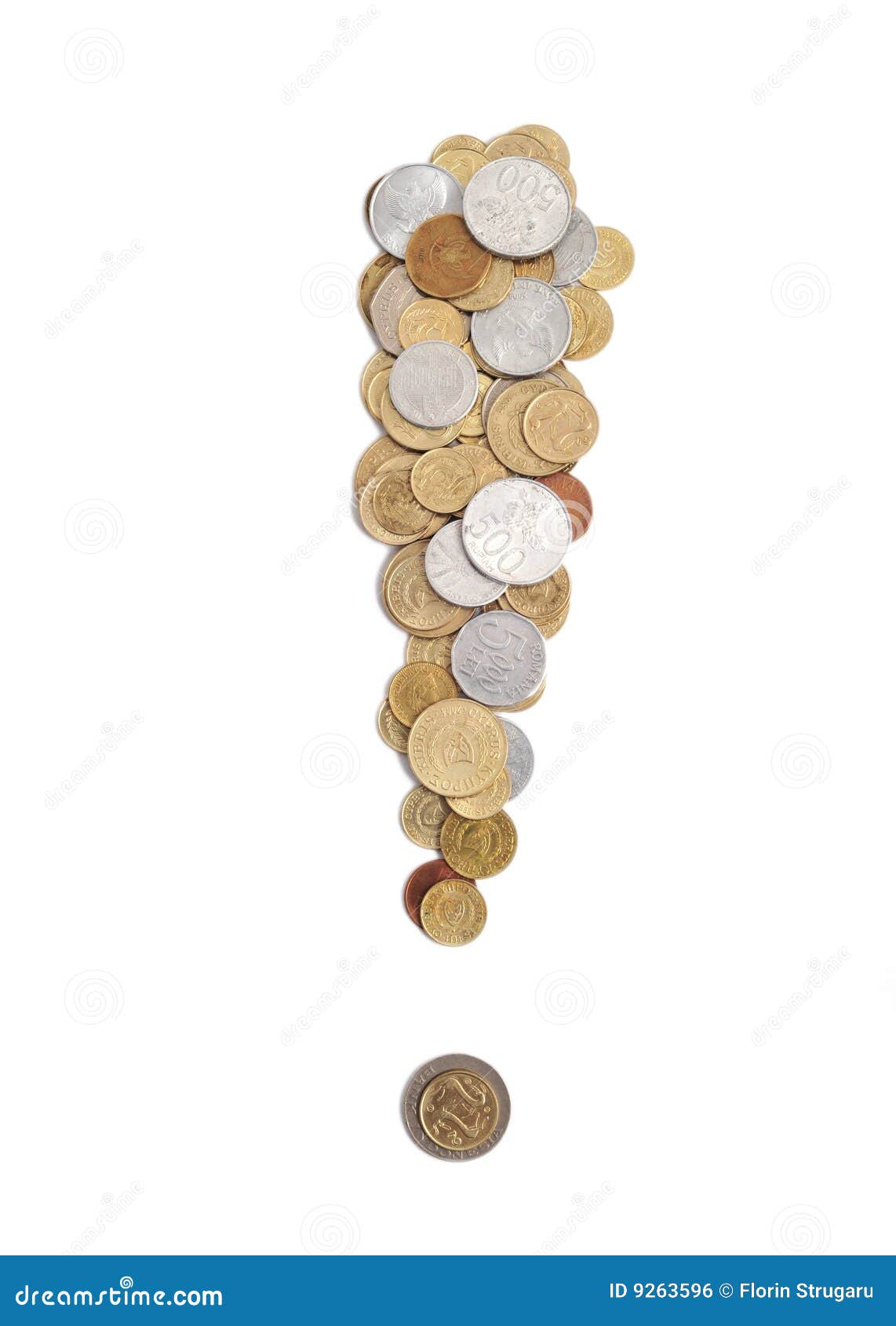Coins Forming a Exclamation Mark Sign Stock Photo - Image of currencies ...
