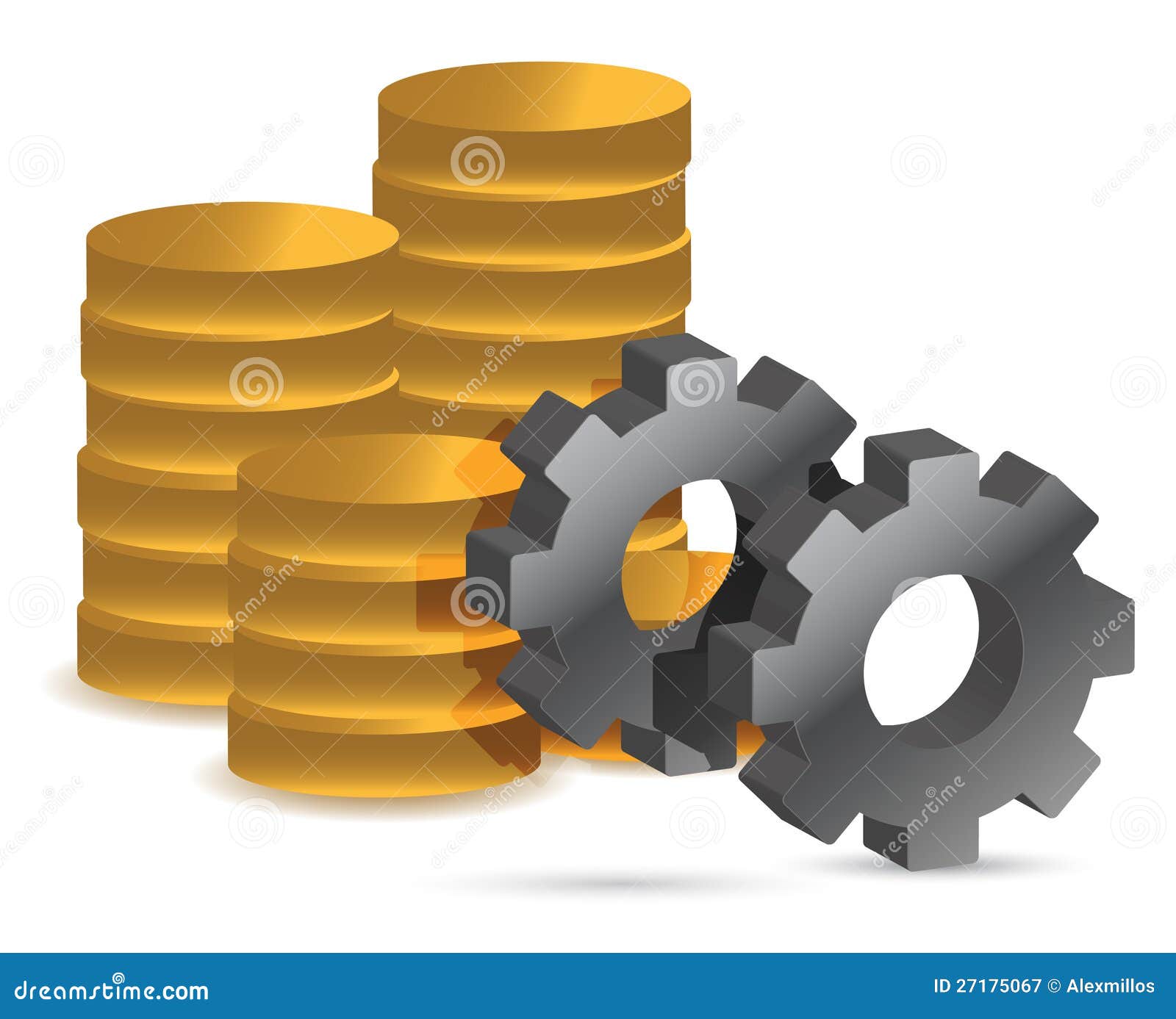 Coins and Gear Illustration Stock Illustration - Illustration of action ...