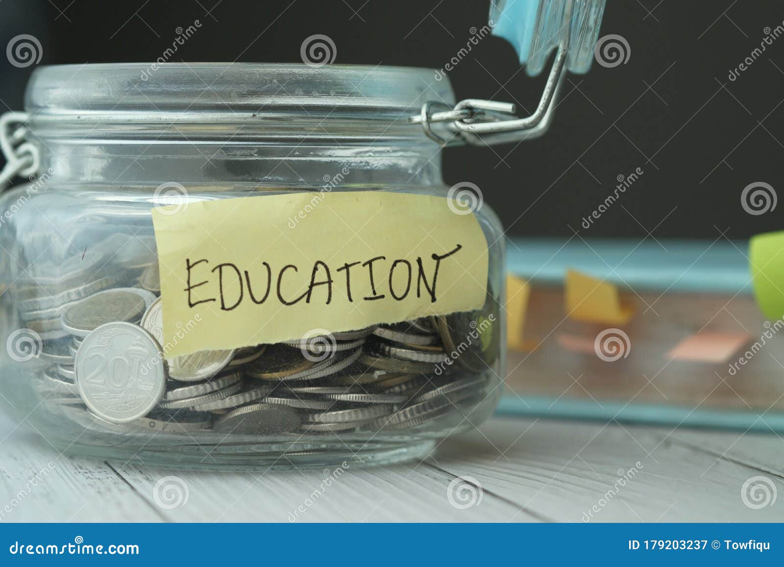 Coins in Glass Jar with Education Label. Stock Image - Image of income ...