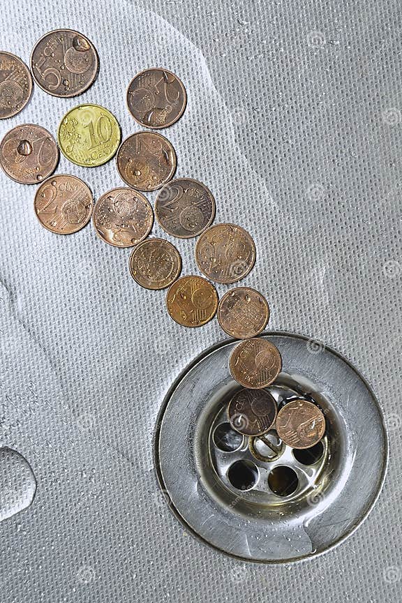 Coins go to drain stock image. Image of poor, flow, concept - 26180635