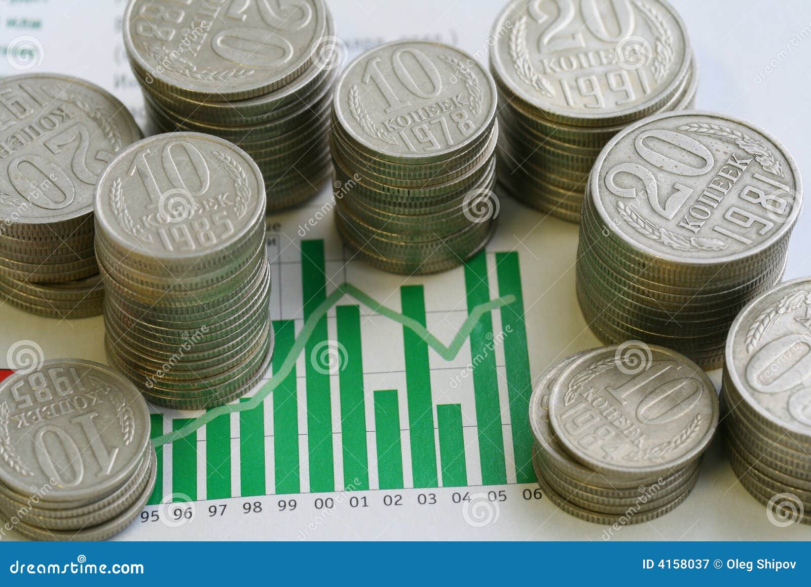 Coins and graph stock image. Image of pile, graph, objects - 4158037