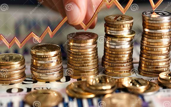 Coins on Graph with Keywords Buildings, Fonts, Cities, Art Stock Image ...