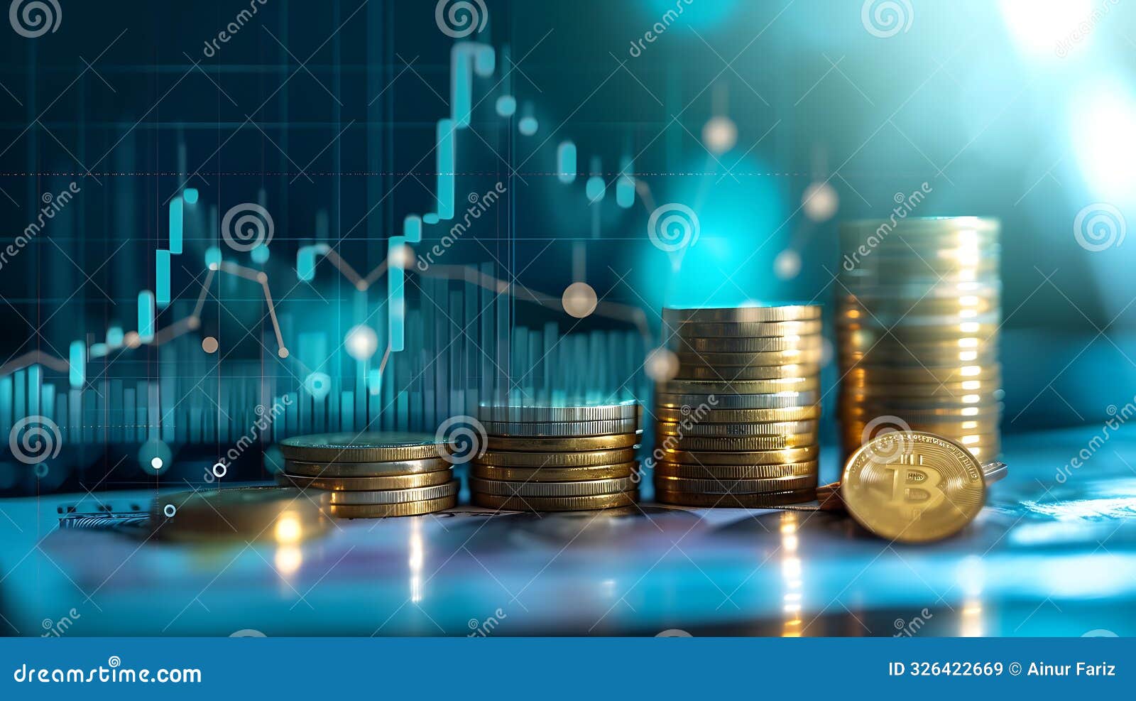 Coins and Graphs Represent Growth Success and Financial Stability Stock ...