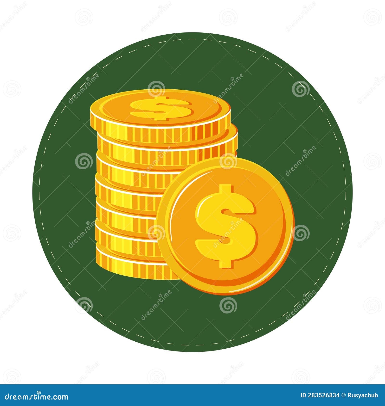 Gold Coins of Dollars. a Stack of Coins in a Green Circle. Money ...
