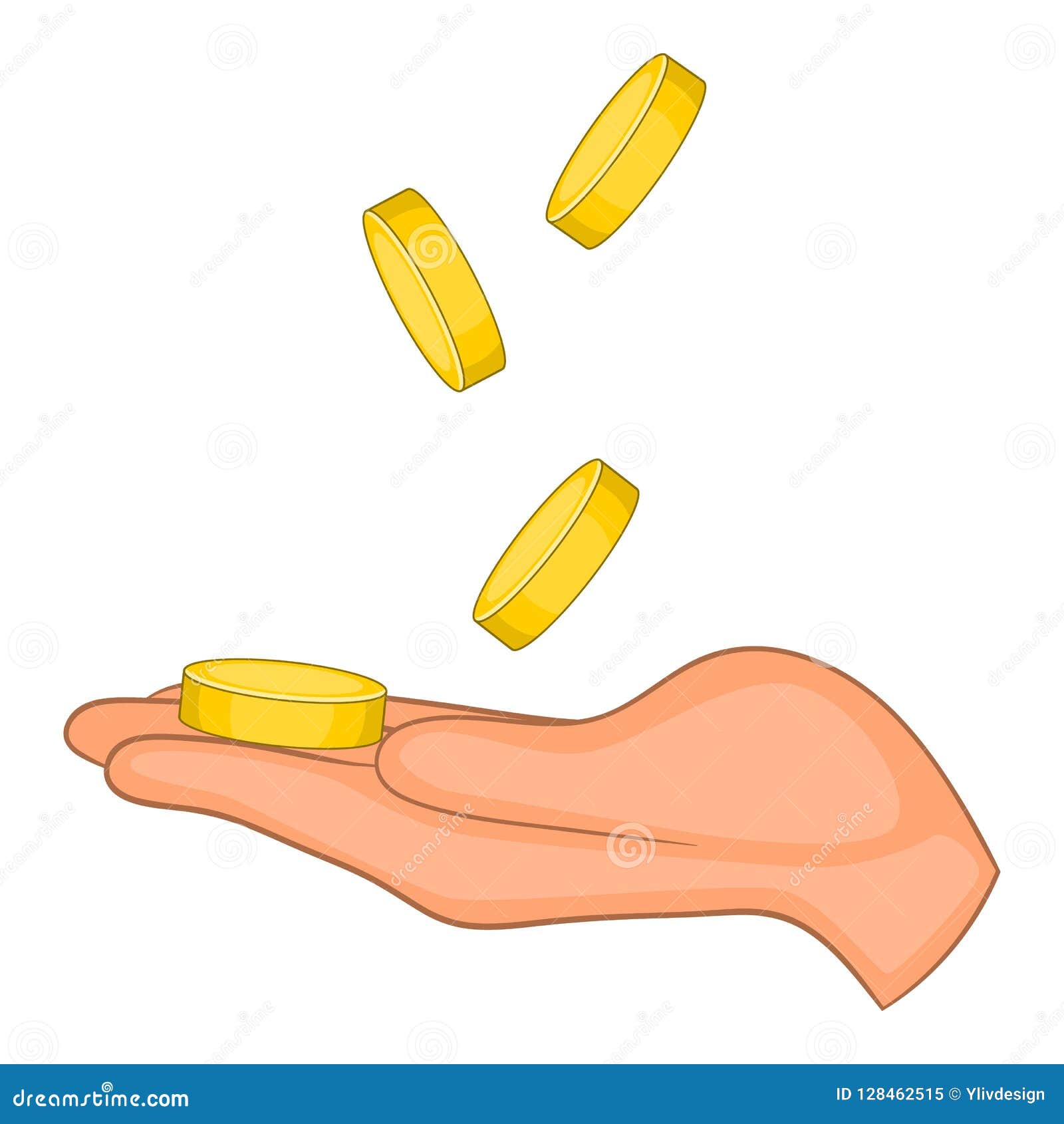 Coins on Hand Icon, Cartoon Style Stock Illustration - Illustration of ...