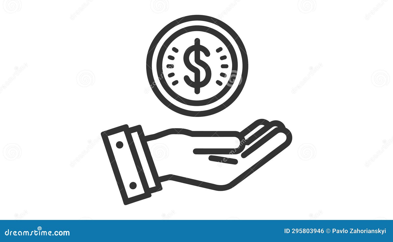 Coins on Hand - Minimal Line Web Icon. Simple Vector Illustration Stock ...
