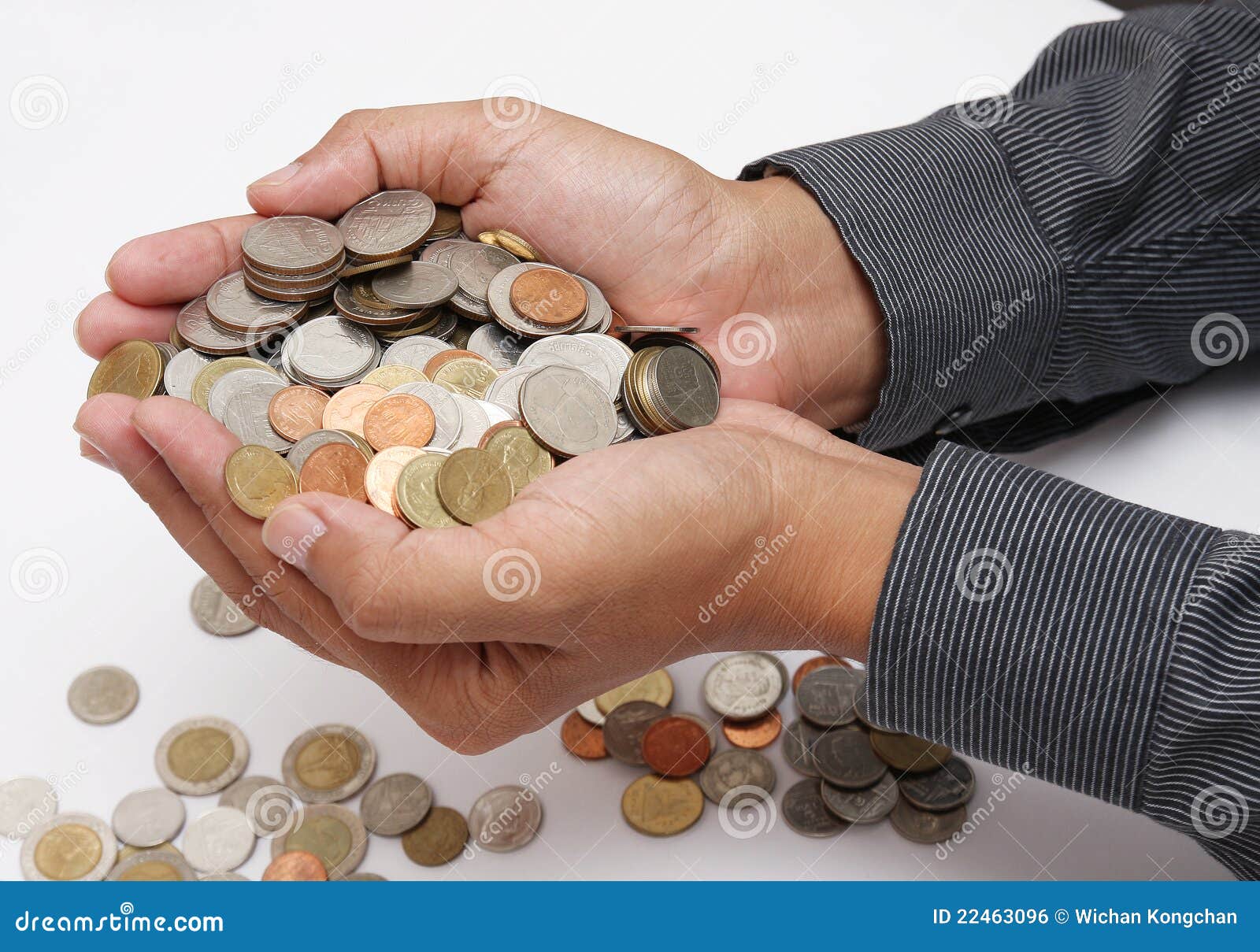 Coins in hands stock photo. Image of nickels, copper - 22463096