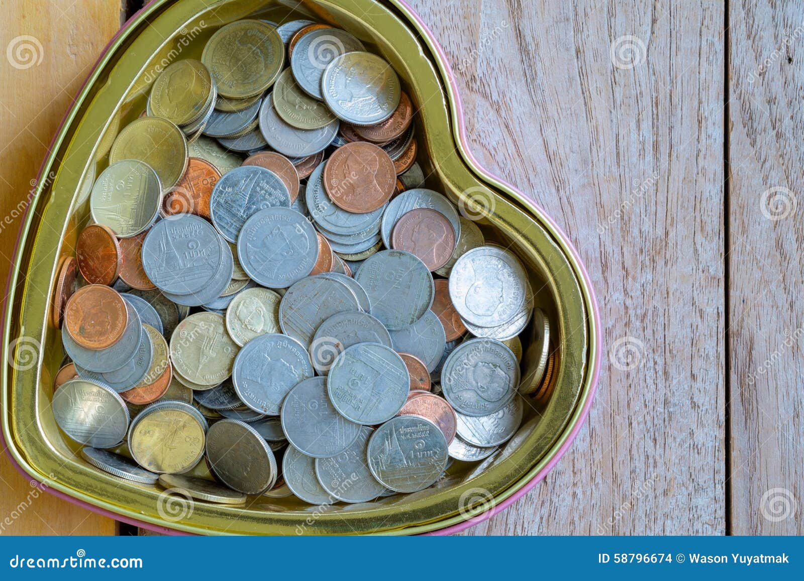 Coins in heart stock photo. Image of purchasing, currency - 58796674