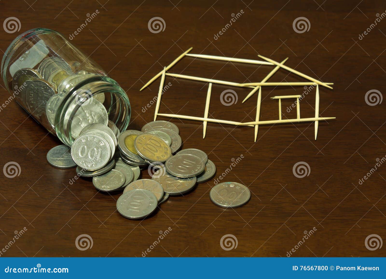 Coins and House from Toothpick Stock Photo - Image of small, save: 76567800