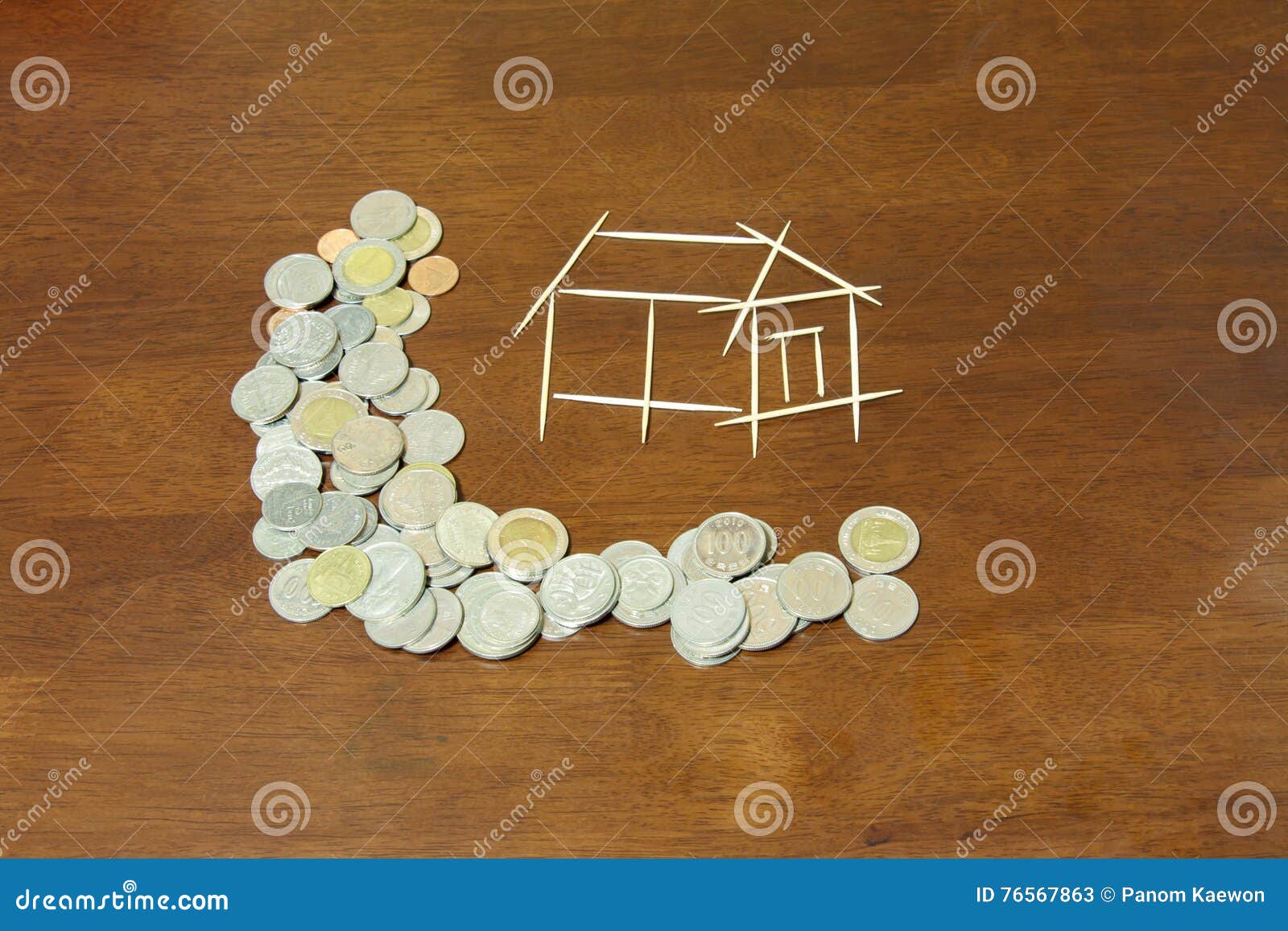 Coins and House from Toothpick Stock Image - Image of concept, dollar ...