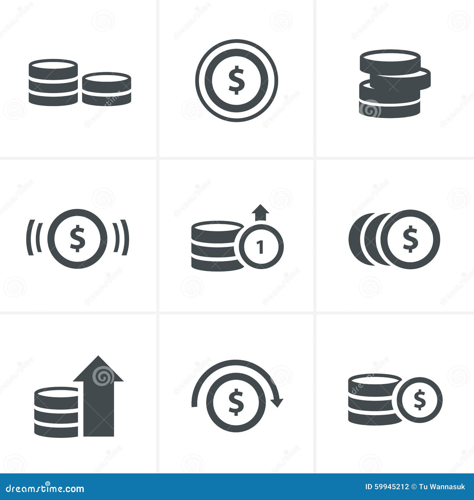 Coins Icons Set stock illustration. Illustration of interest - 59945212