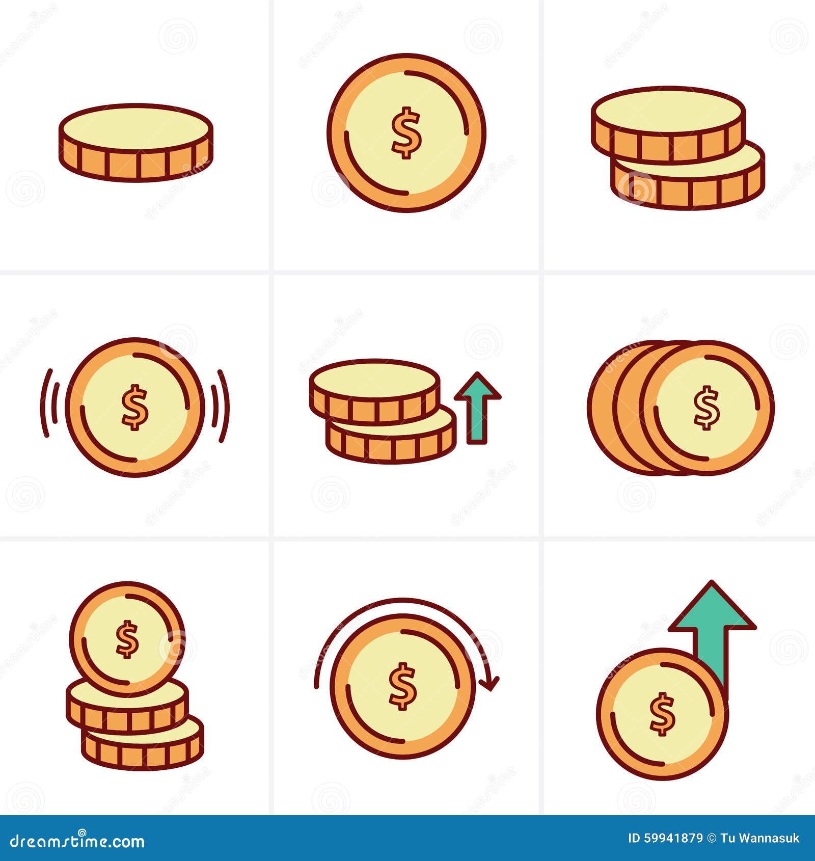 Coins Icons Set, Vector Design Stock Vector - Illustration of ...