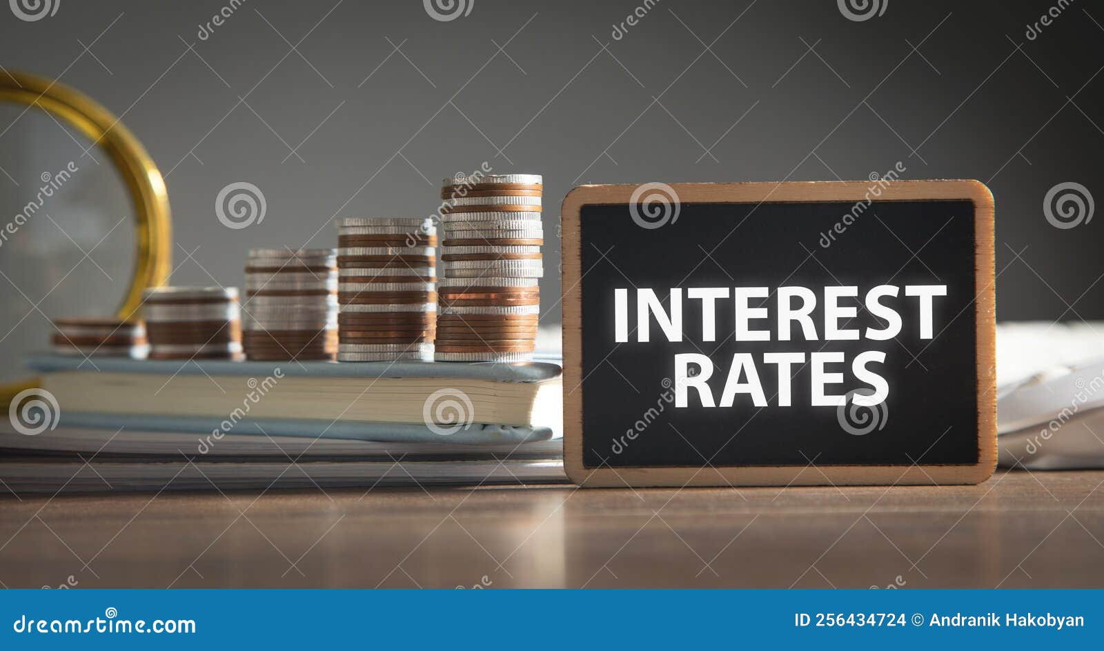 Coins with Interest Rates Text and Business Objects Stock Photo - Image ...