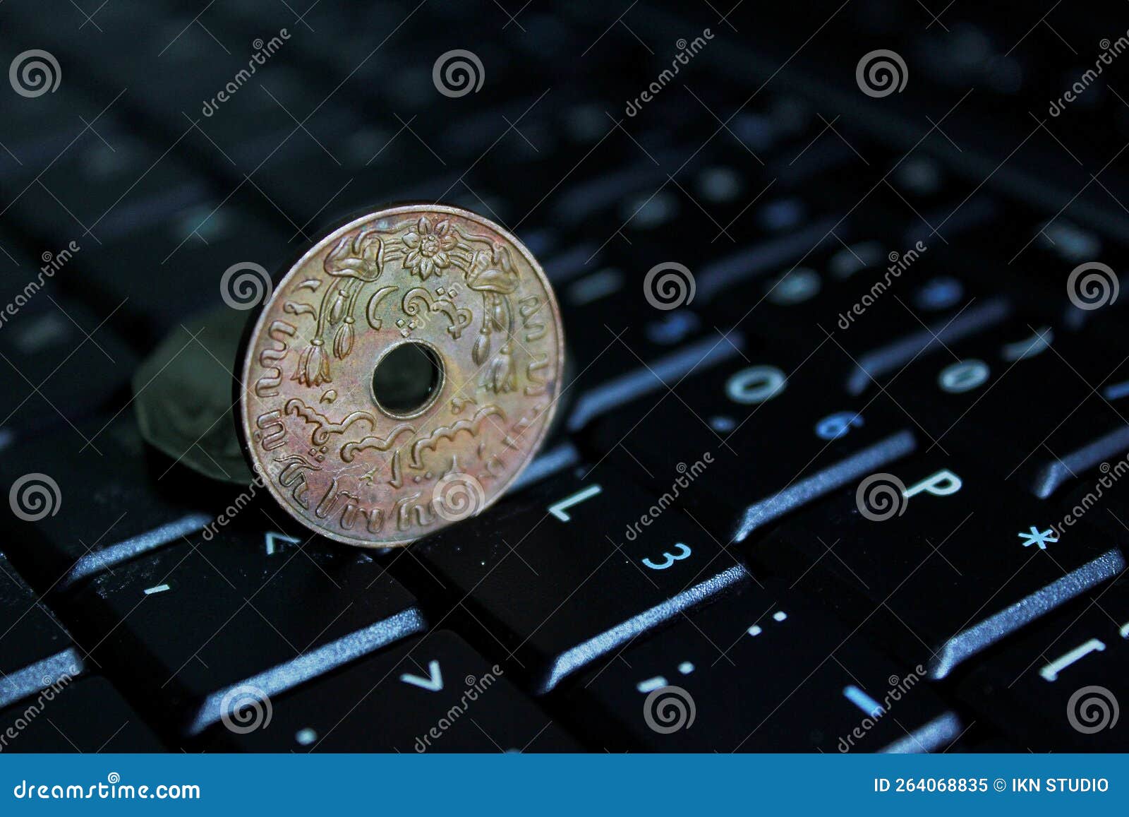 Coins on the Keyboard Black Stock Image - Image of lock, hand: 264068835