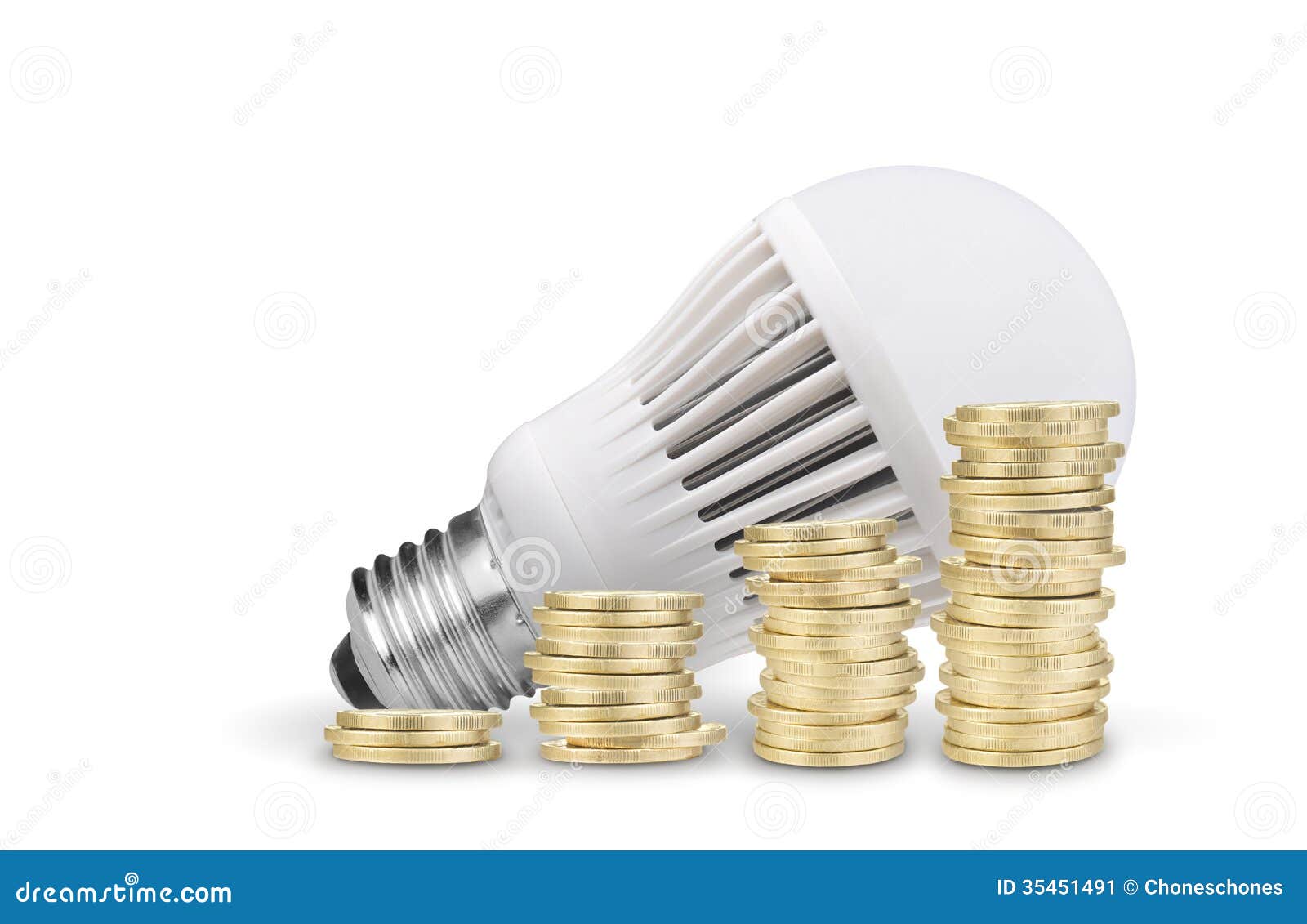 Coins and LED bulb stock image. Image of concept, glass - 35451491