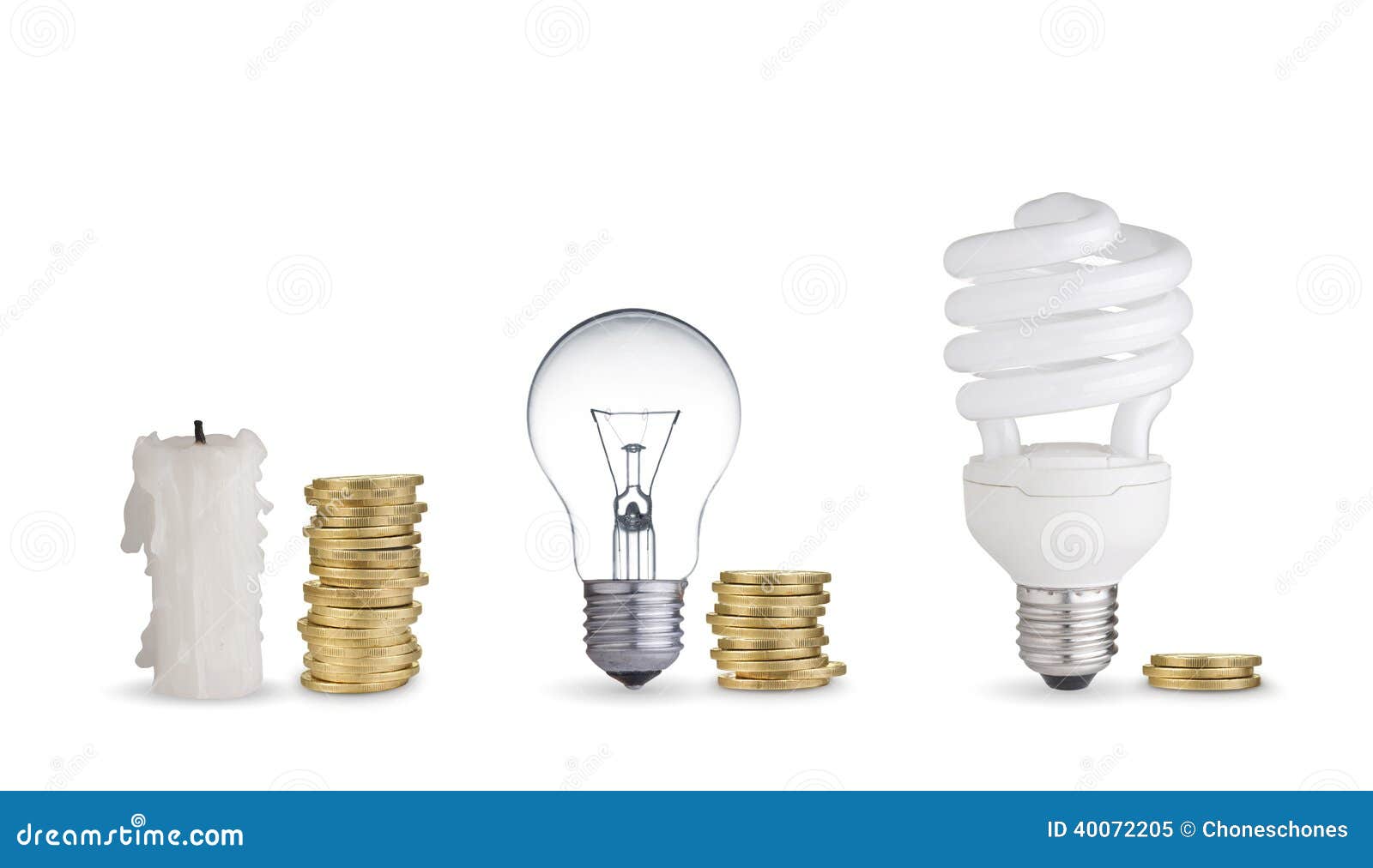 Coins Light Bulbs and Candle Stock Image - Image of inspiration ...