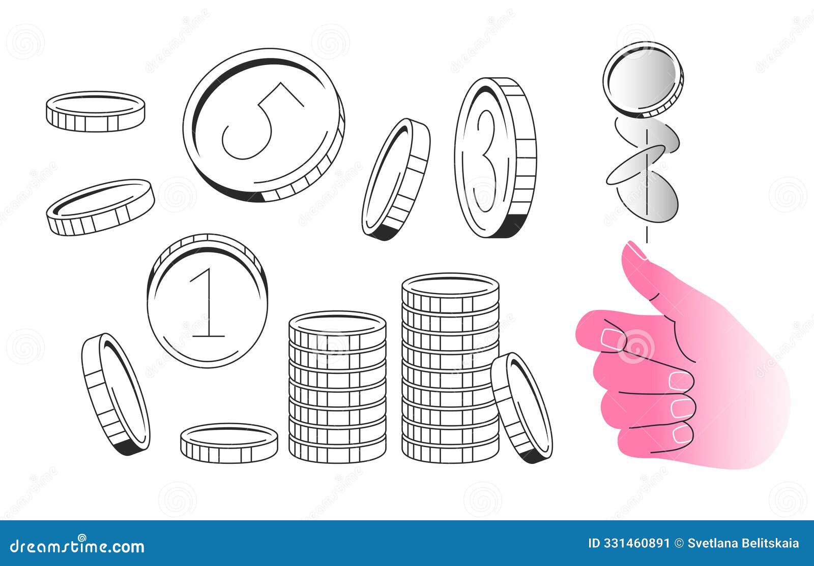 Coins Linear Set stock vector. Illustration of money - 331460891