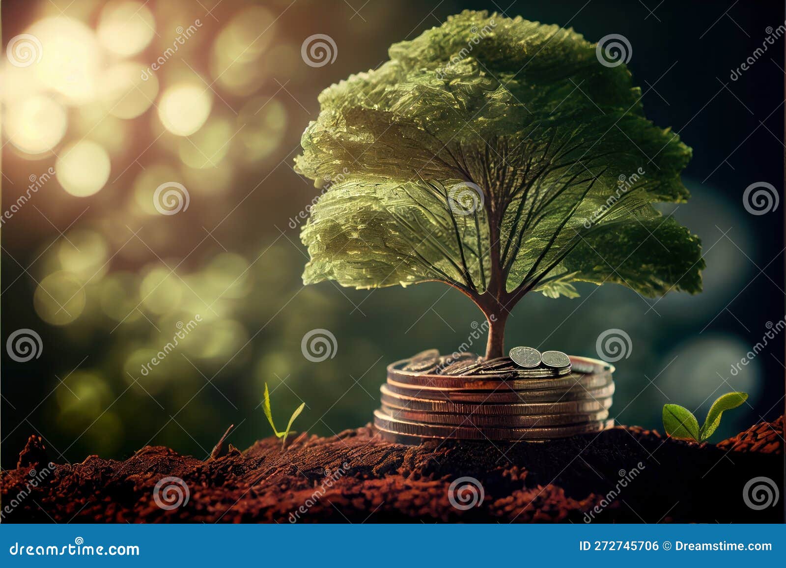 Coins Lying Down in the Forest. Beautiful Colorful Picture Stock Photo ...