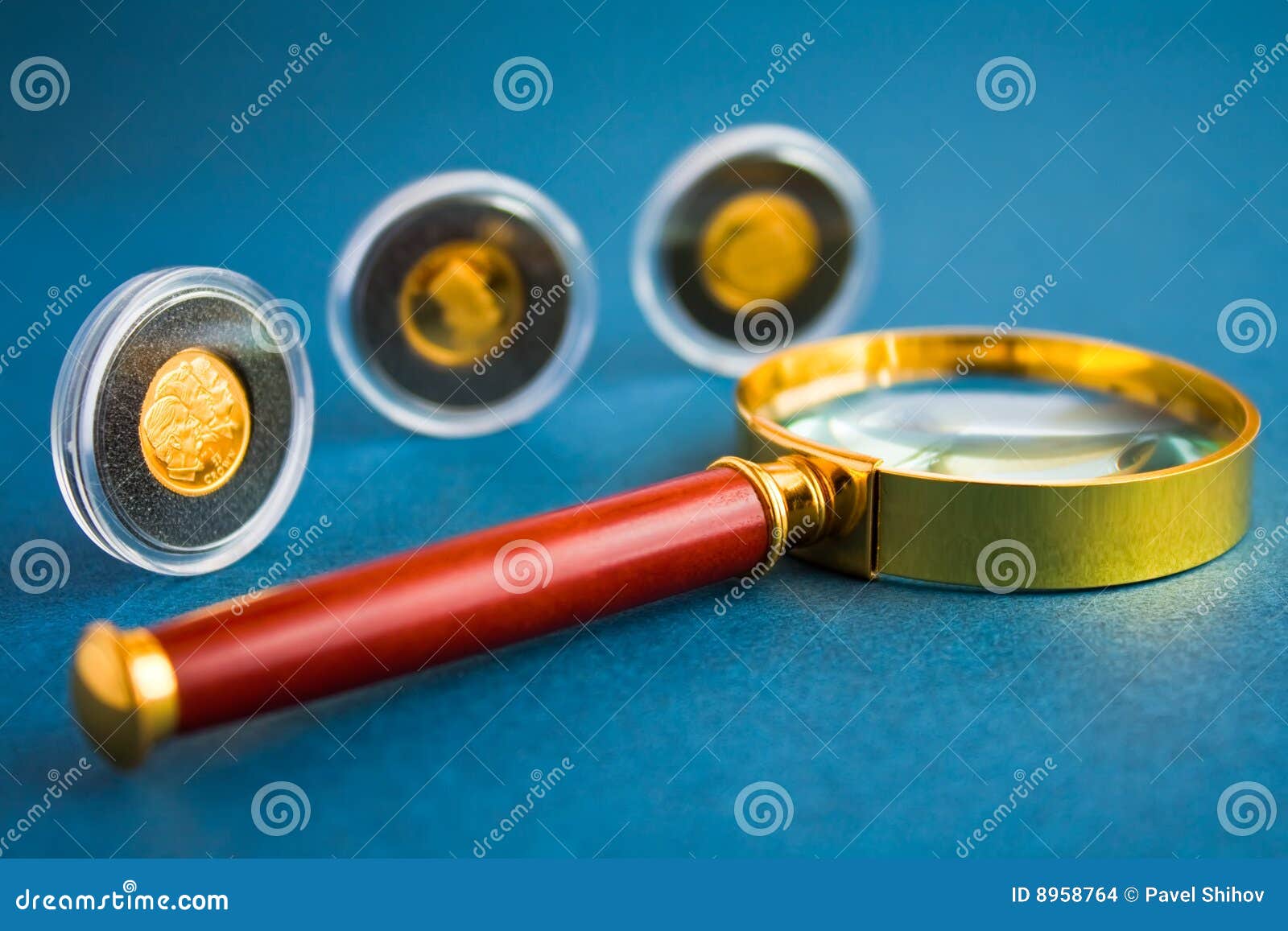 Coins and magnifier stock photo. Image of savings, value - 8958764