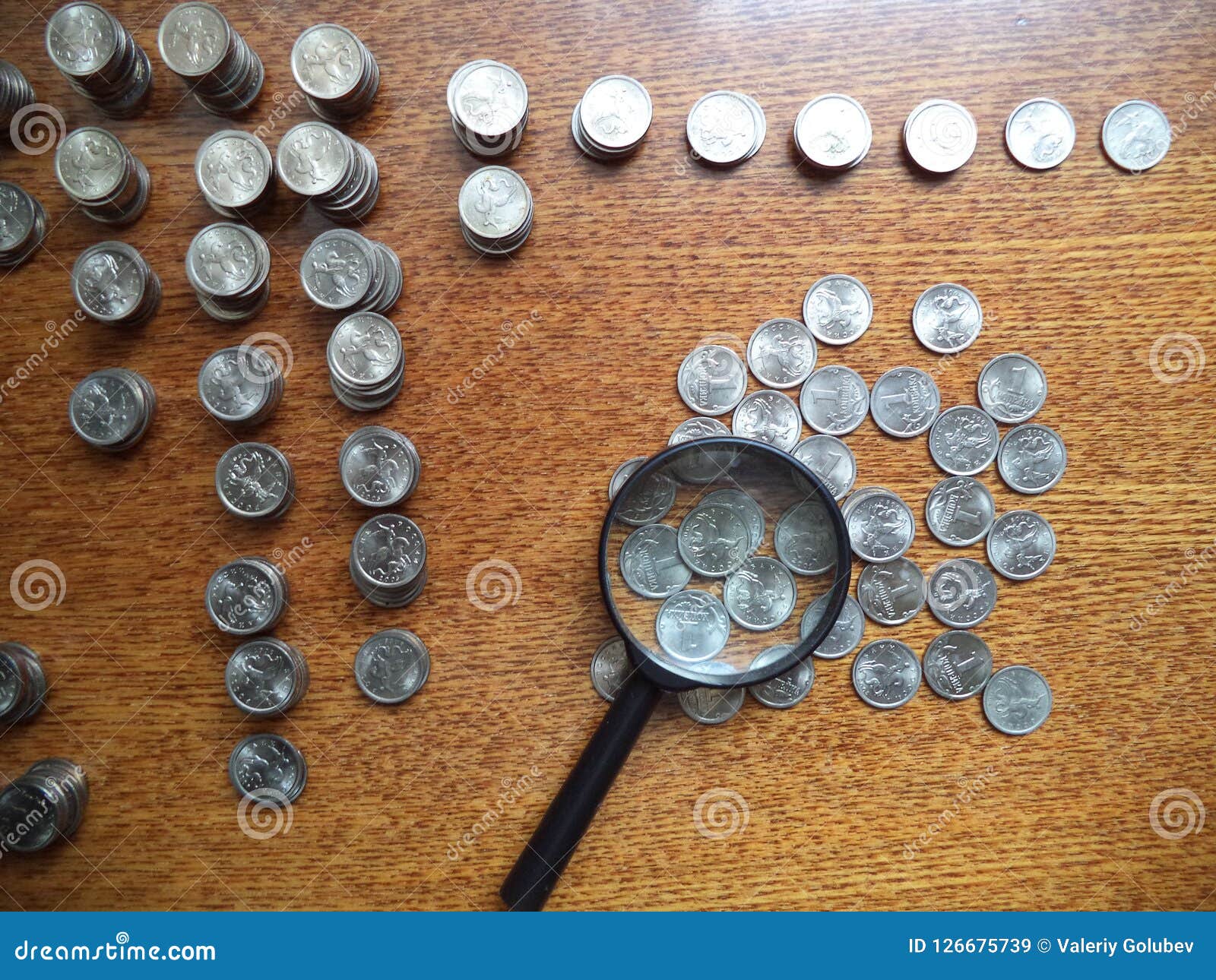 Coins Scattered on the Table Stock Image - Image of letters, business ...