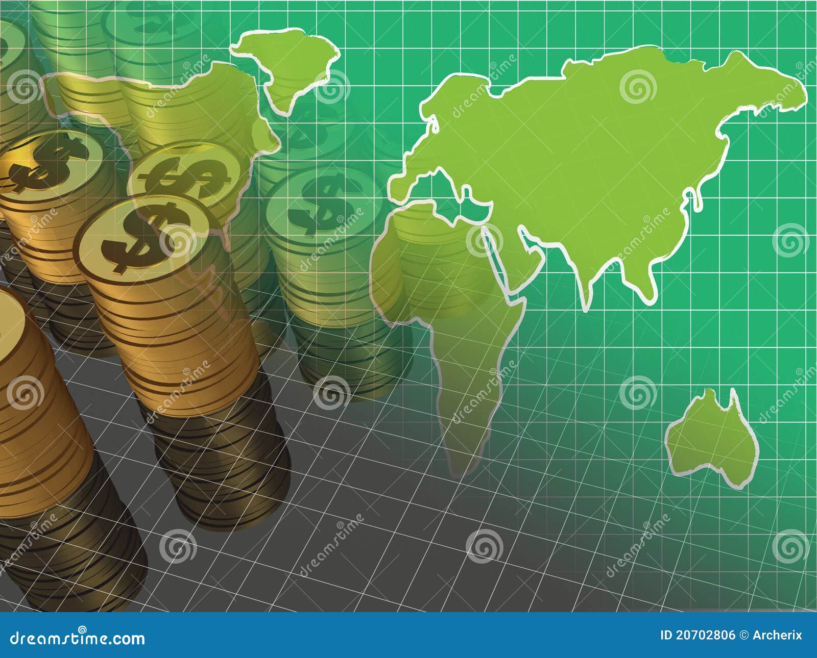 Coins and map stock illustration. Illustration of mesh - 20702806
