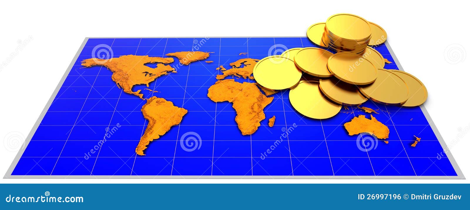 Coins and map stock illustration. Illustration of cash - 26997196