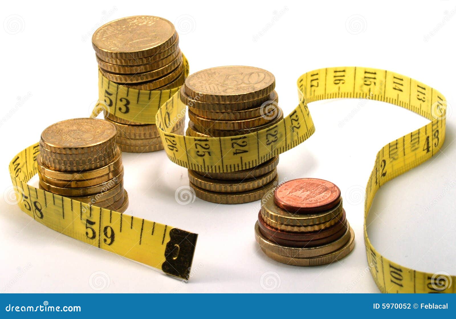 Coins and measuring tape stock photo. Image of metal, riches - 5970052