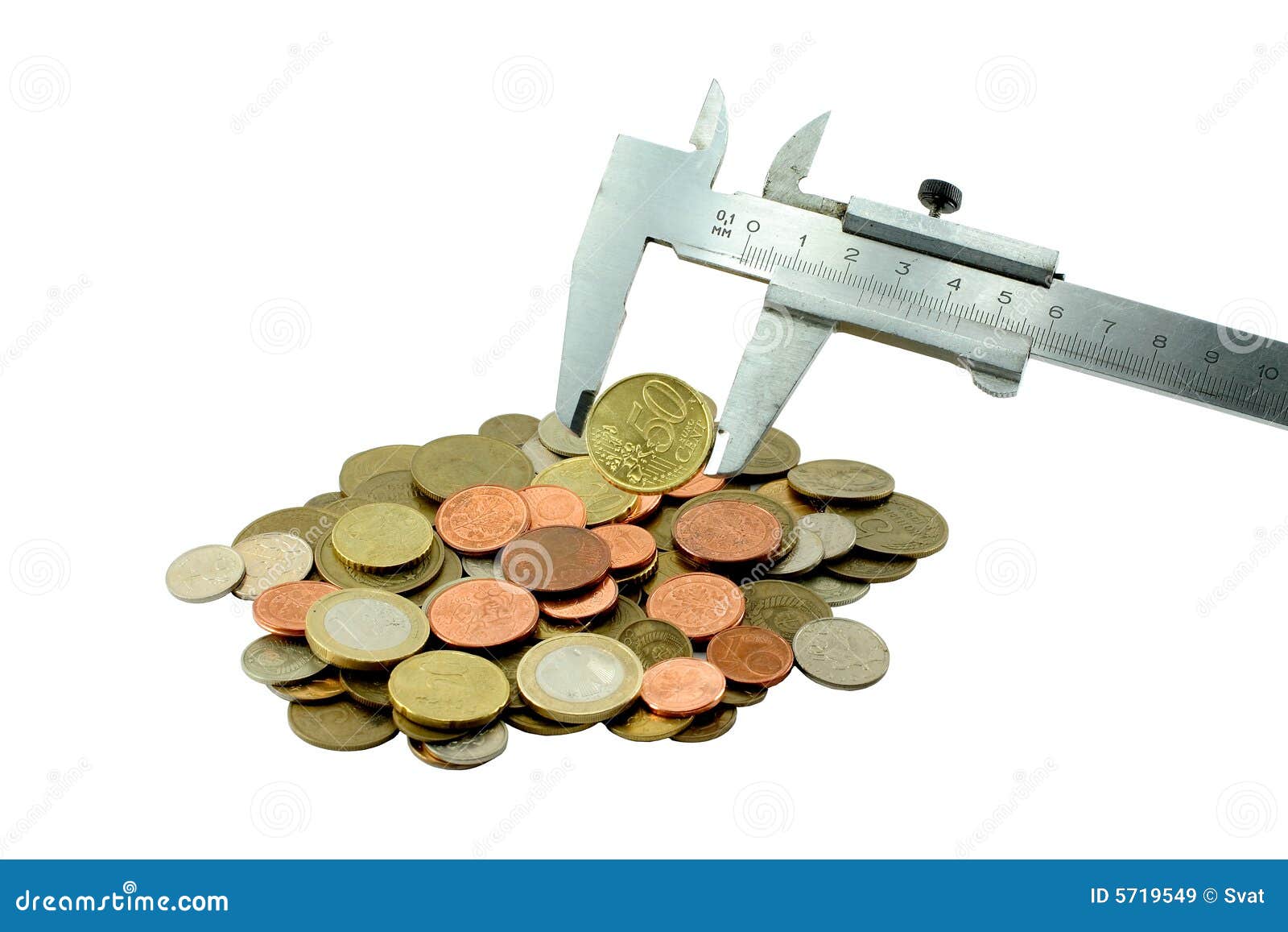 Coins and measuring tool stock image. Image of coin, monetary - 5719549