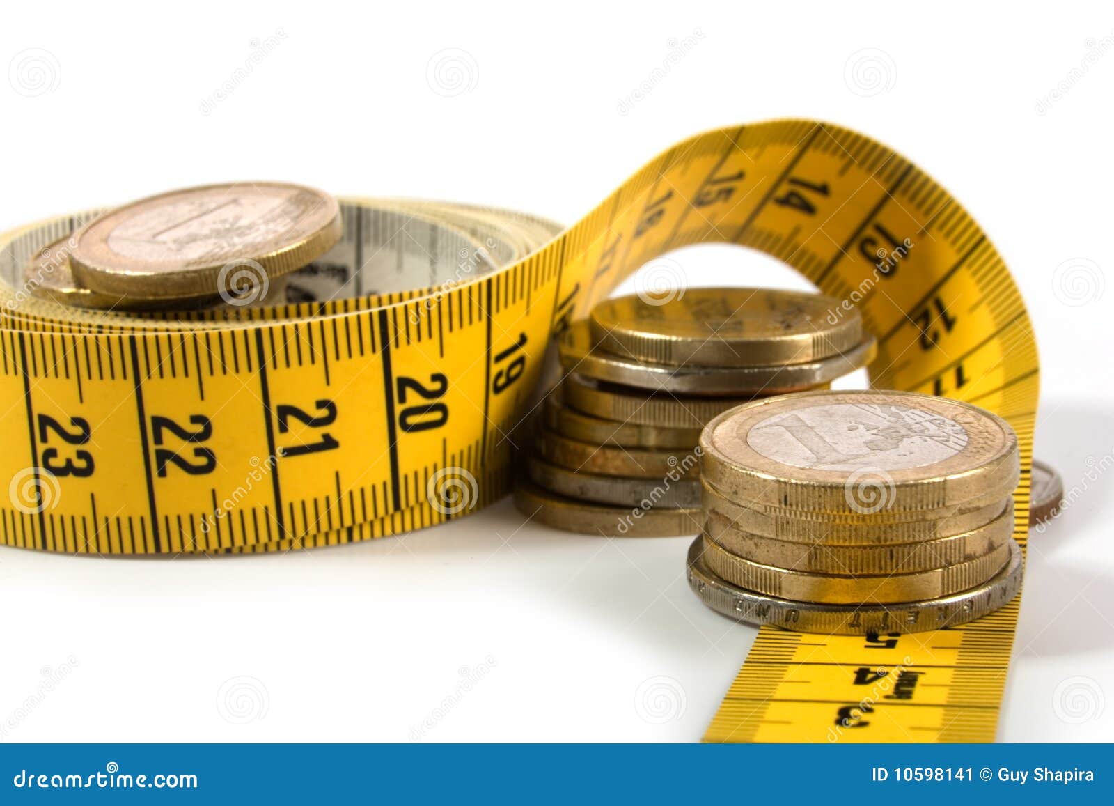Coins with metre on white stock image. Image of centimetre - 10598141