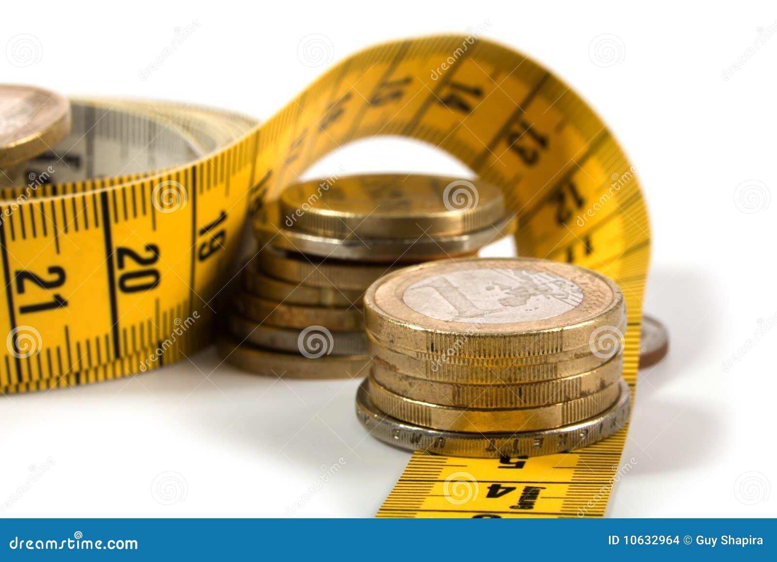 Coins with metre on white stock photo. Image of funds - 10632964