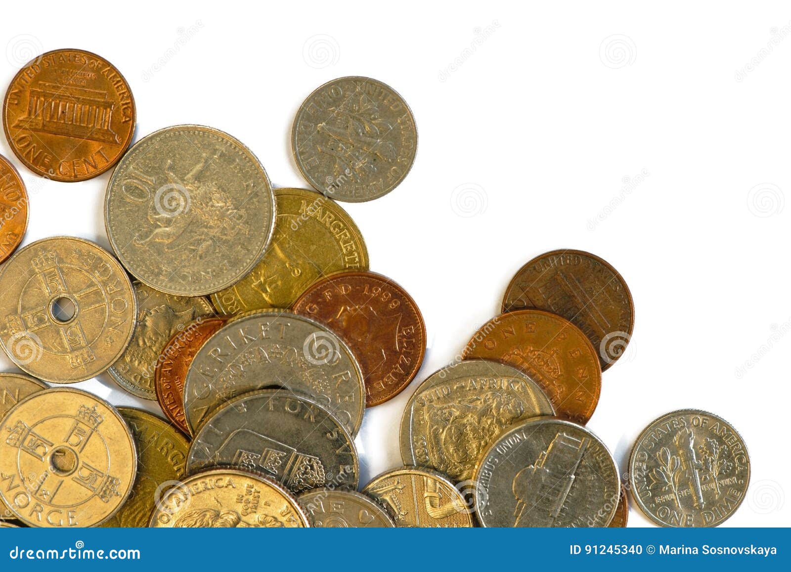 Coins of Multiple Countries Isolated on White Stock Photo - Image of ...