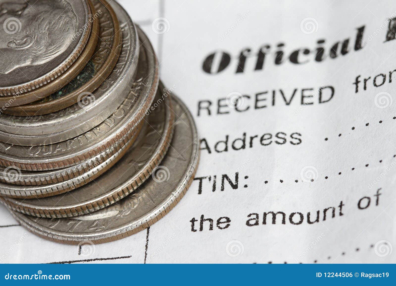 Coins and official receipt stock photo. Image of pennies - 12244506